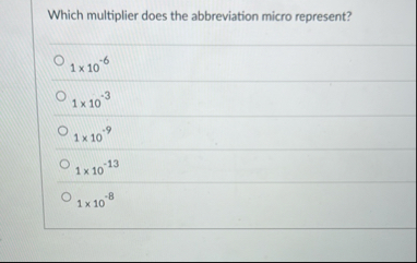 Solved Which multiplier does the abbreviation micro | Chegg.com