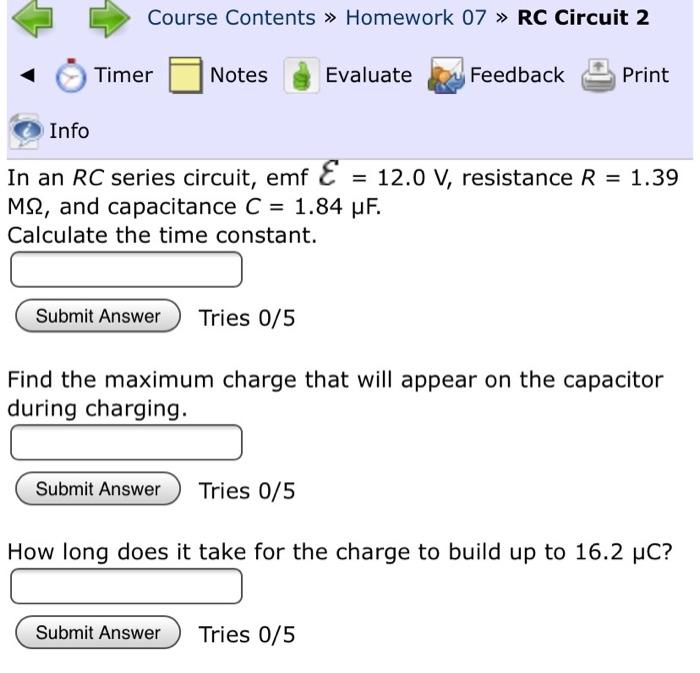 Solved Course Contents » Homework 07 » RC Circuit 2 Timer | Chegg.com