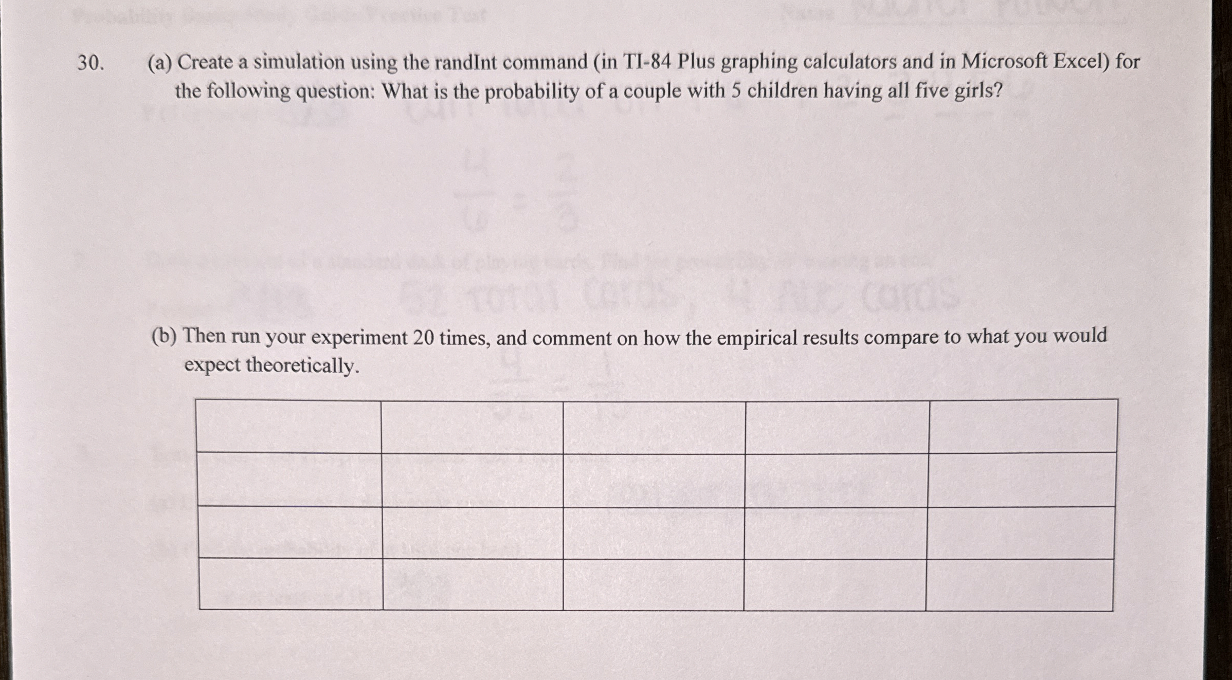 Solved (a) ﻿Create a simulation using the randInt command | Chegg.com
