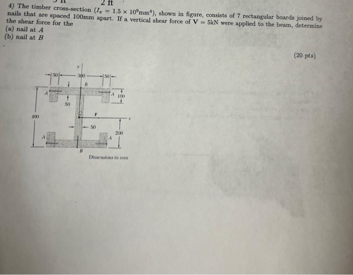 Solved 4) The timber cross-section (Ix=1.5×109 mm4), shown | Chegg.com