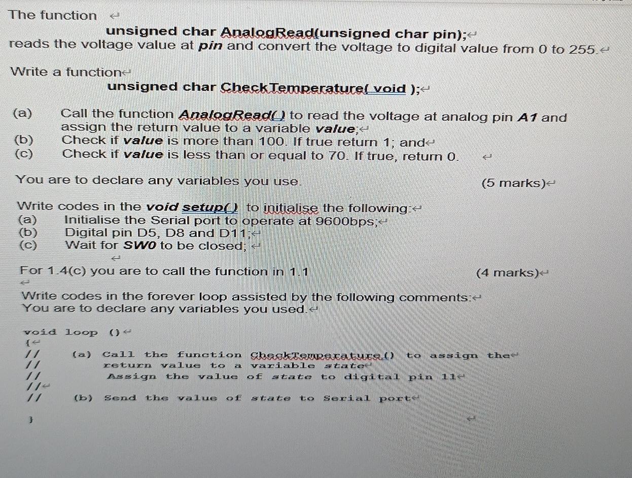 Solved The functionunsigned char AnalegRead(unsigned char | Chegg.com