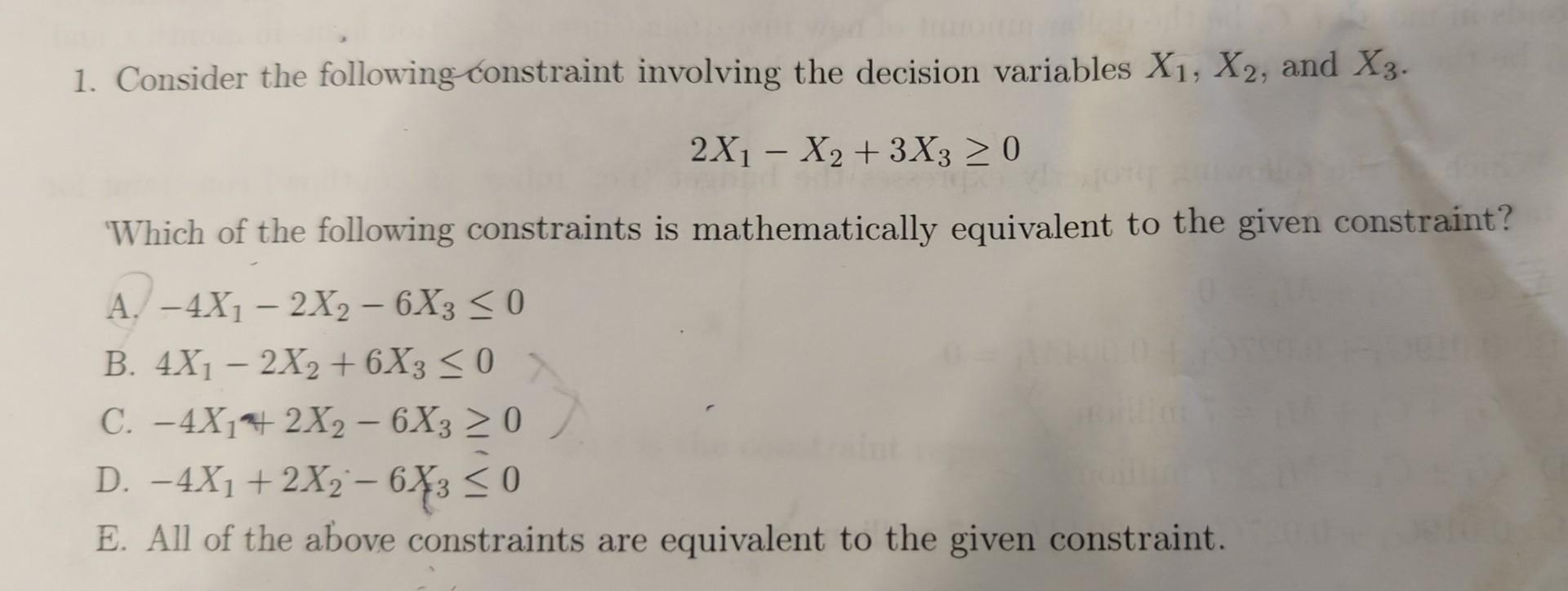 Solved 1. Consider the following constraint involving the | Chegg.com