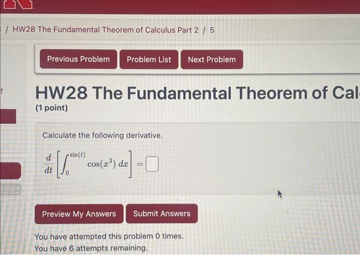 / HW28 The Fundamental Theorem of Calculus Part 2 / 5 | Chegg.com