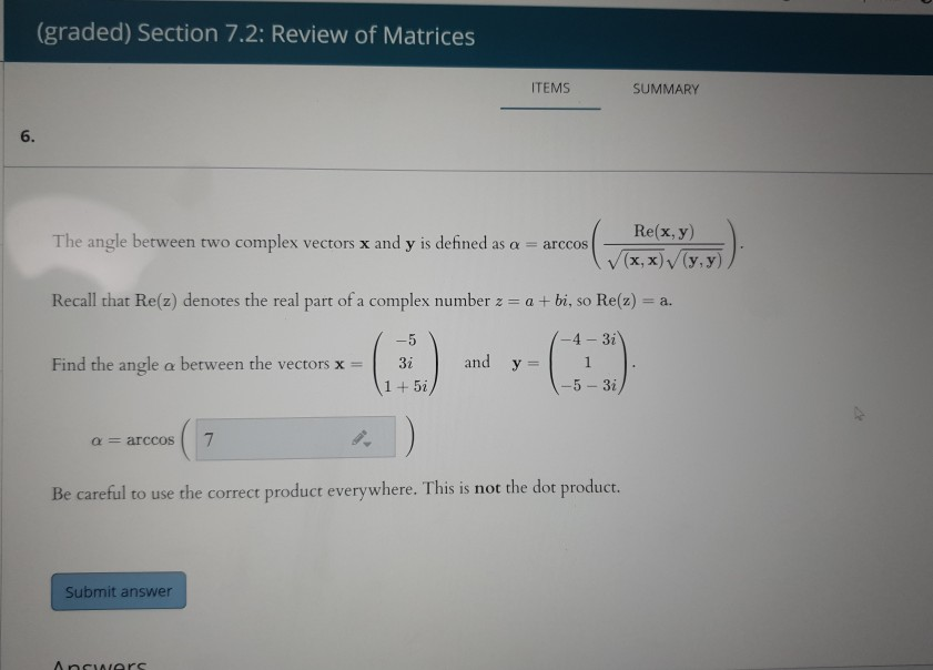 Solved (graded) Section 7.2: Review of Matrices ITEMS | Chegg.com