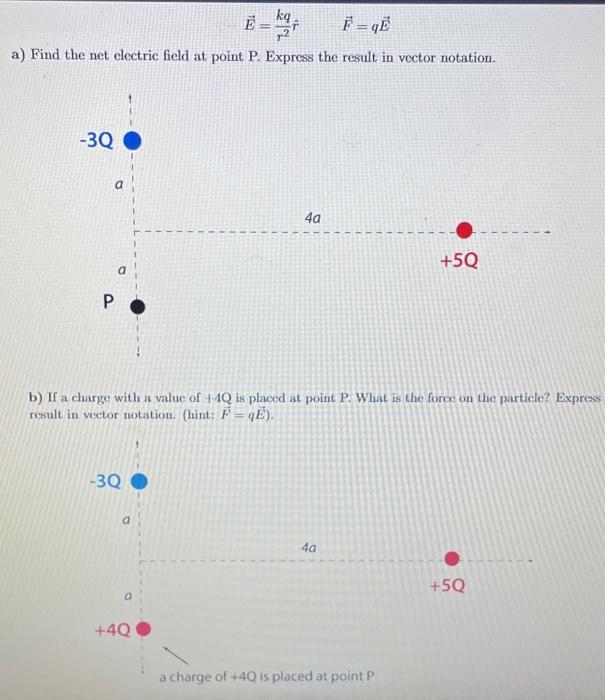 Solved E=r2kqr^F=qE a) Find the net electric field at point | Chegg.com