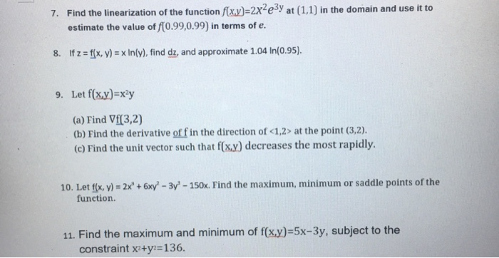Solved 7. Find the linearization of the function | Chegg.com