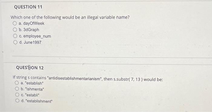 Solved QUESTION 11 Which one of the following would be an | Chegg.com
