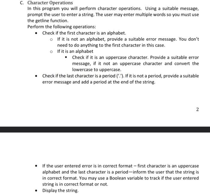 Solved Character Operations In this program you will perform | Chegg.com