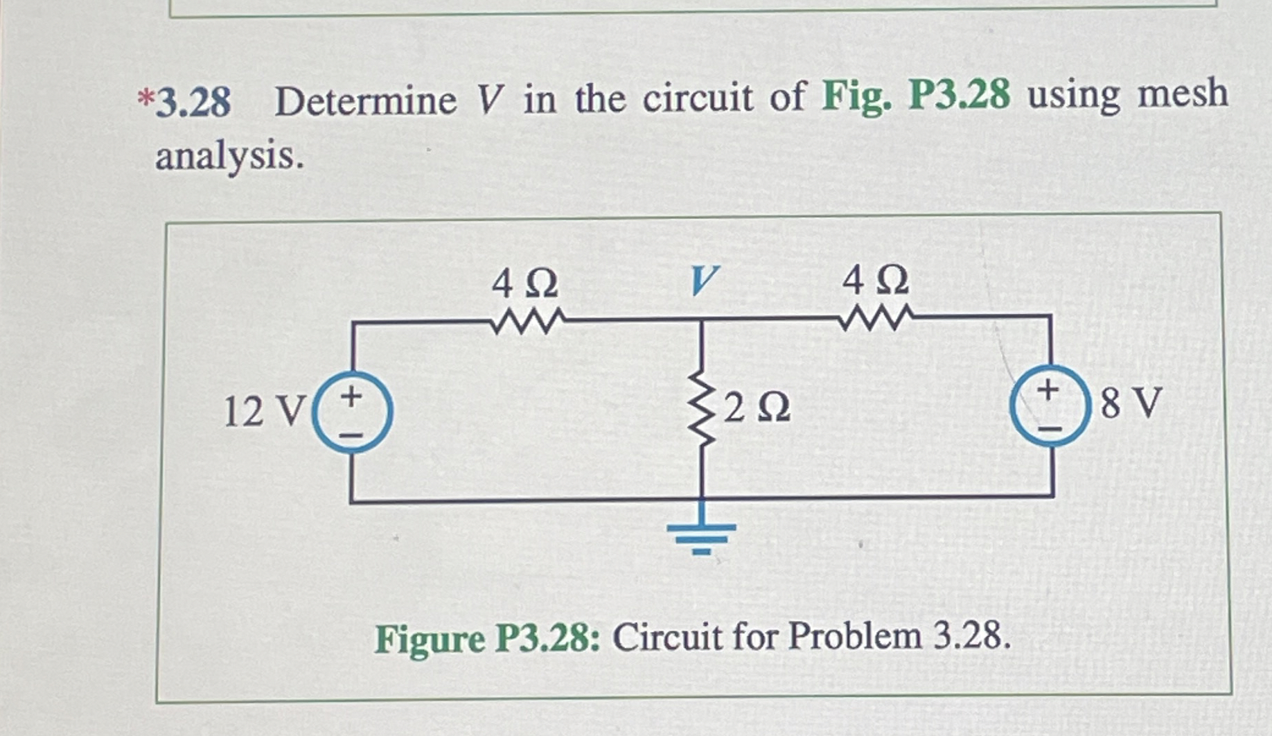 Solved *3.28 ﻿Determine V ﻿in the circuit of Fig. P3.28 | Chegg.com