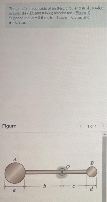 Solved The pendulum consists of an 8-kg circular disk A, a | Chegg.com