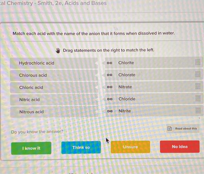 Solved cal Chemistry - Smith, 2e, Acids and Bases Match each | Chegg.com