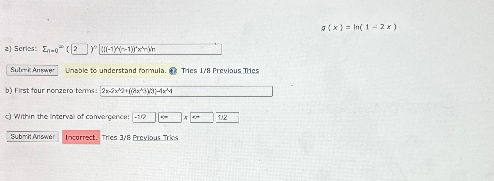 Solved g(x)=ln(1-2x)\\na) Series: \\\\sum_(n=0) \\\\infty | Chegg.com