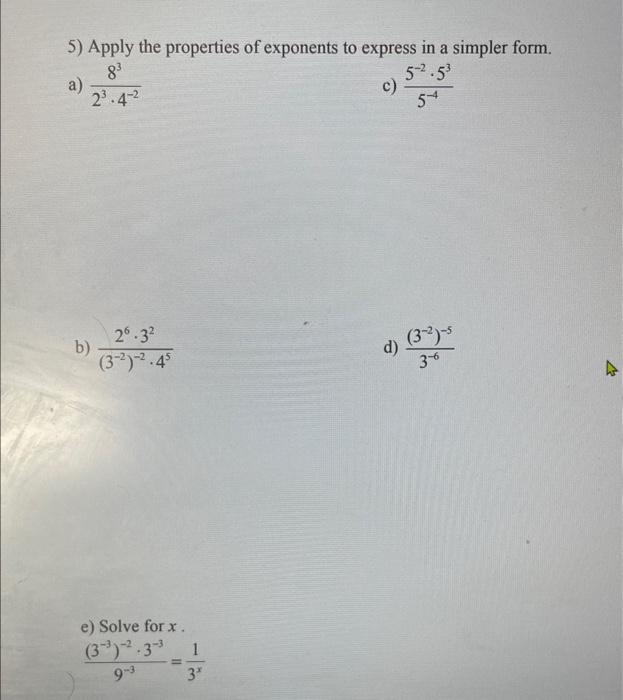 Solved 5) Apply the properties of exponents to express in a | Chegg.com