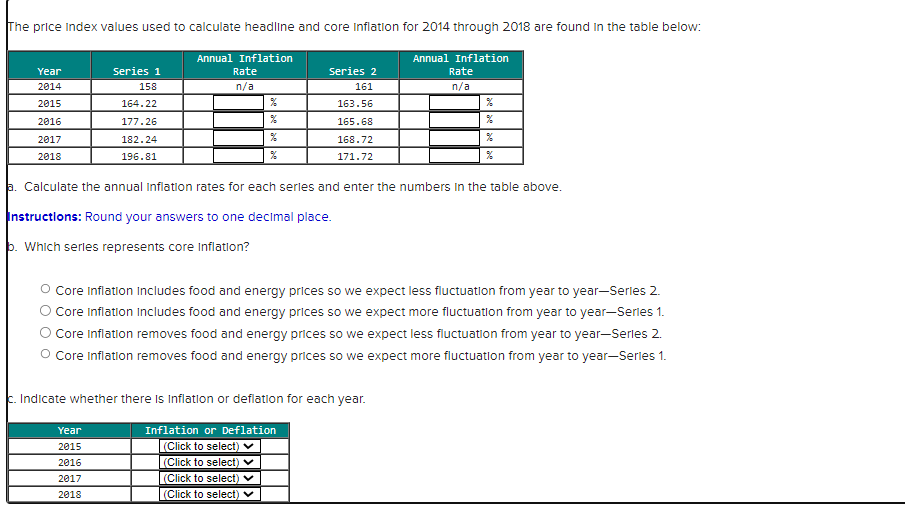 Solved The price index values used to calculate headline and | Chegg.com