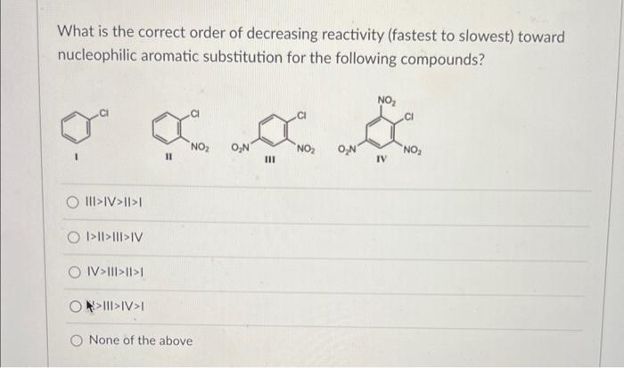 Solved What is the correct order of decreasing reactivity | Chegg.com