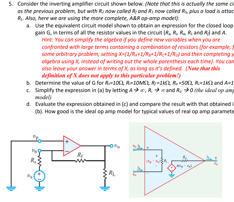 Consider the inverting amplifier circuit shown below. | Chegg.com