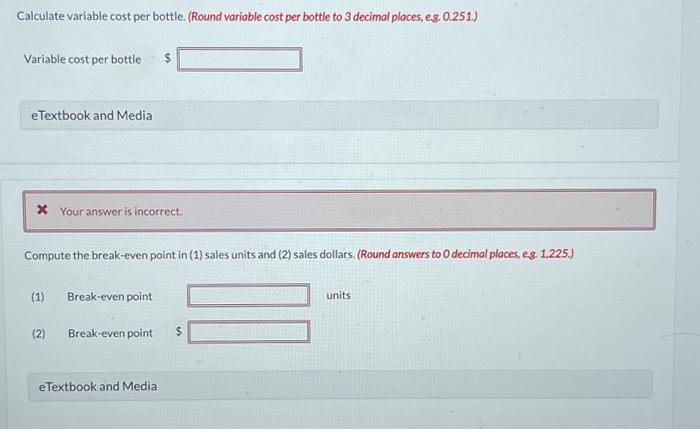 Solved Calculate variable cost per bottle. (Round variable | Chegg.com