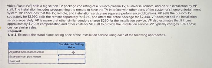 Solved Video Planet (VP) sells a big screen TV package | Chegg.com