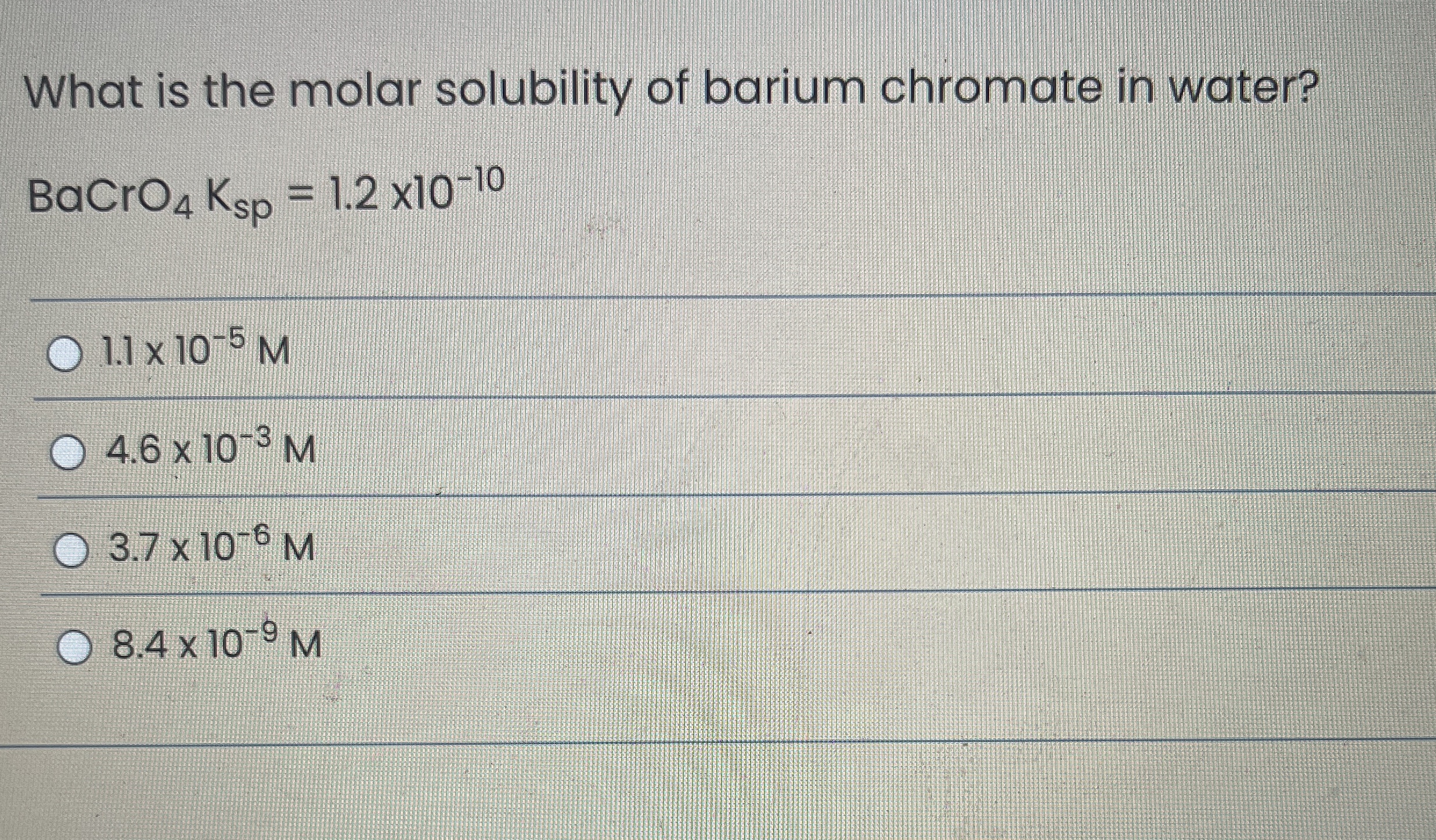 High Quality SOLUTION What is the molar solubility of barium chromate ...