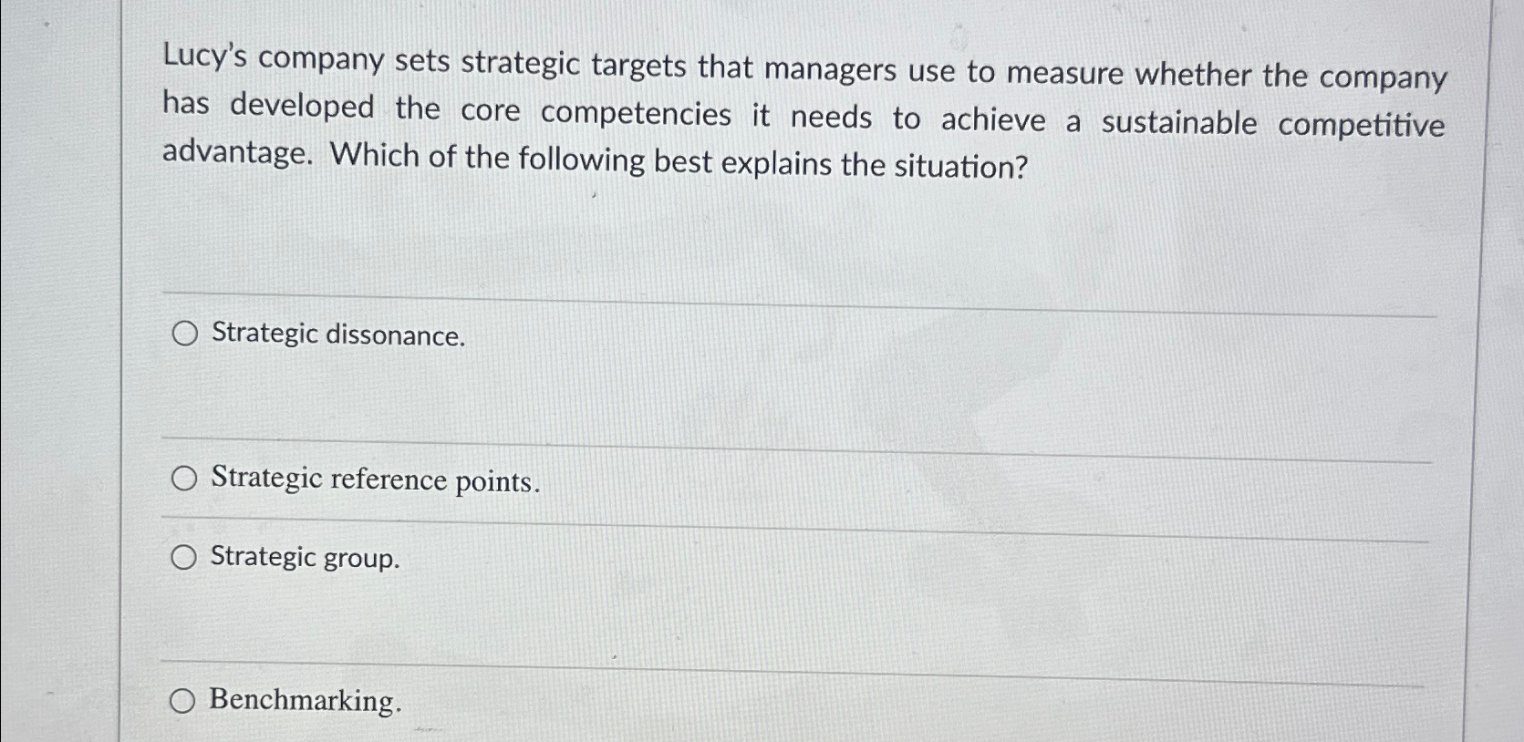 Solved Lucy's company sets strategic targets that managers | Chegg.com