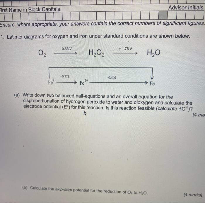 Solved Advisor Initials First Name in Block Capitals Ensure, | Chegg.com
