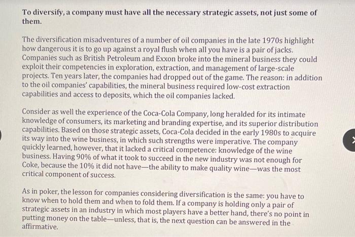 Solved To diversify or not to diversify One of the most | Chegg.com