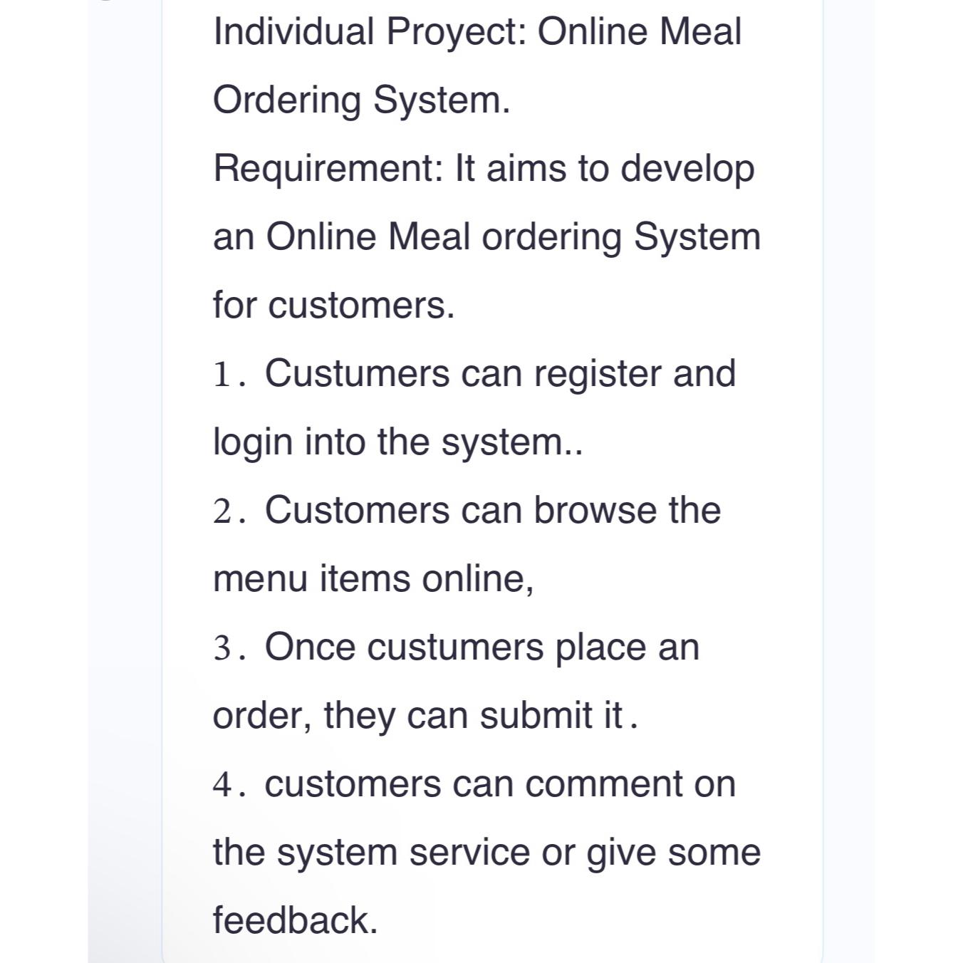 Solved Individual Proyect: Online Meal Ordering | Chegg.com