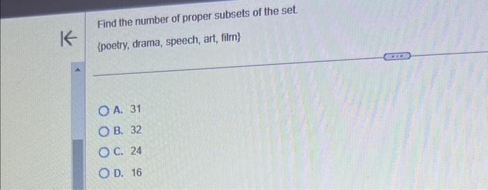 Solved Find the number of proper subsets of the set. | Chegg.com