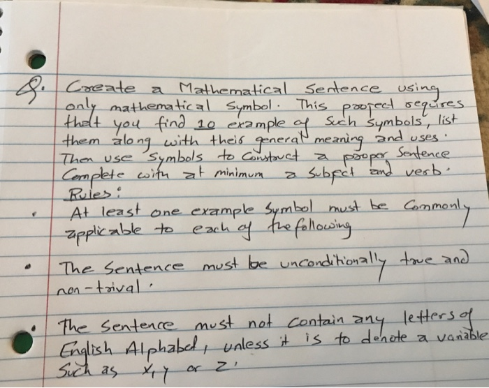 &. Create a Mathematical sentence using only | Chegg.com