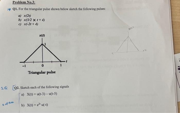 Solved Q1. For the triangular pulse shown below sketch the | Chegg.com