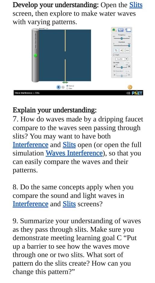 Solved Develop your understanding: Open the Slits screen, | Chegg.com