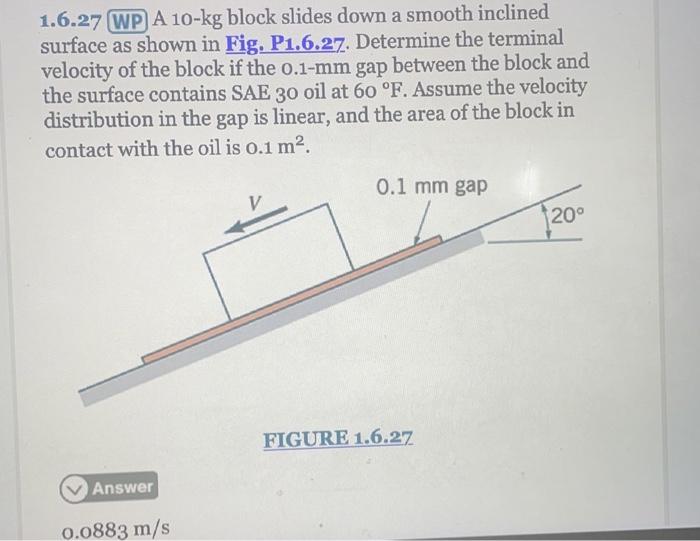 Solved 1.6.27 (WP A 10-kg block slides down a smooth | Chegg.com