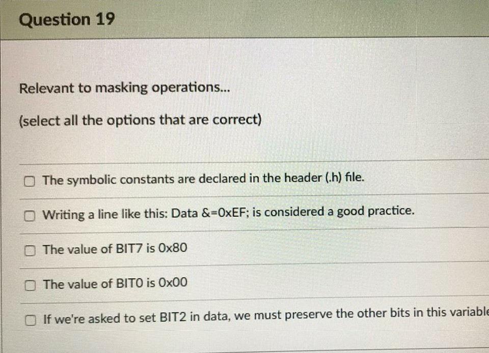 Solved Question 19 Relevant to masking operations... (select | Chegg.com