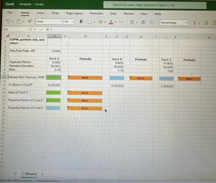 Excel Online Structured Activity: CAPM, portfolio | Chegg.com