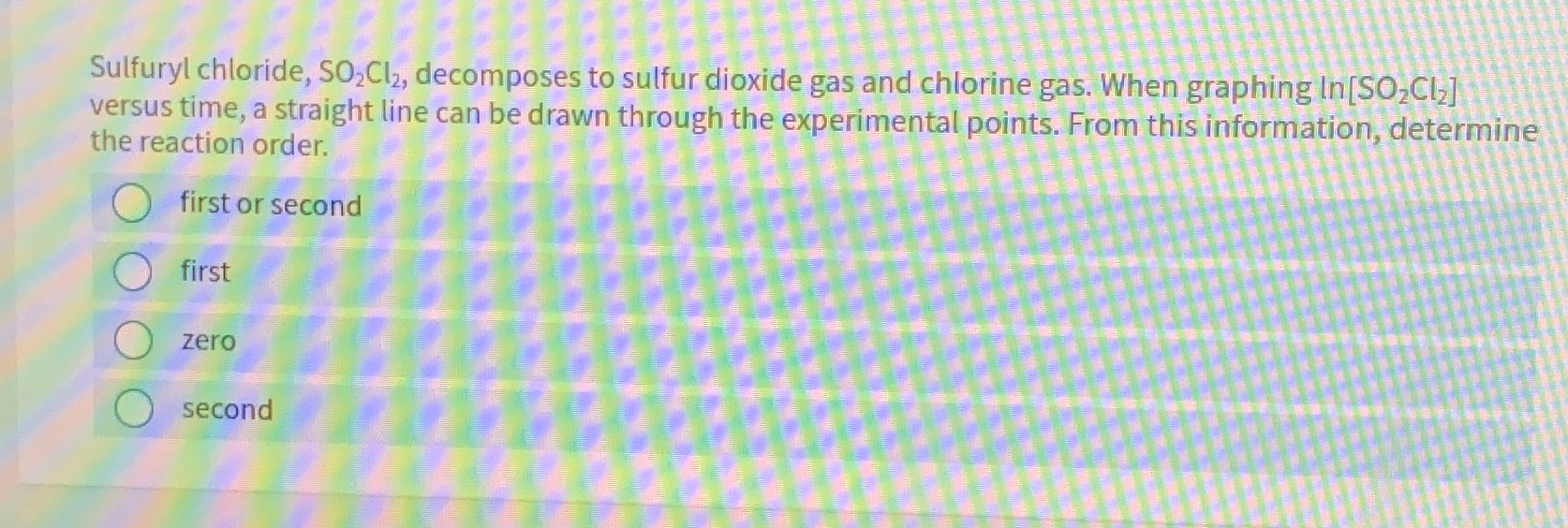 Solved Sulfuryl chloride, SO2Cl2, ﻿decomposes to sulfur | Chegg.com