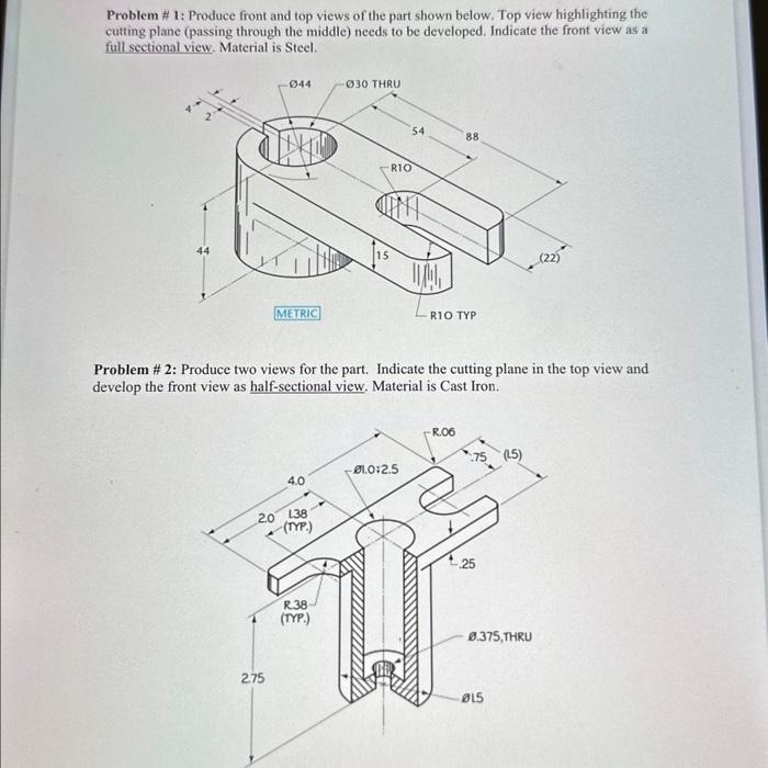 Solved Problem \# 1: Produce front and top views of the part | Chegg.com