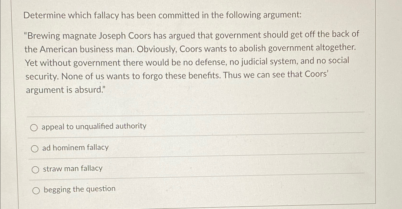 Solved Determine which fallacy has been committed in the | Chegg.com