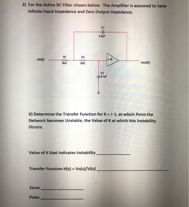 Solved 3) For the Active RC Filter shown below. The | Chegg.com