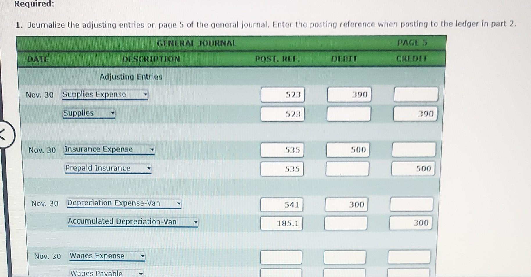 Journalize and Post Adjusting Entries from the Work | Chegg.com