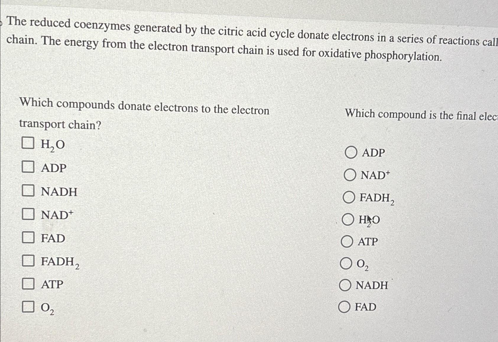 The reduced coenzymes generated by the citric acid | Chegg.com