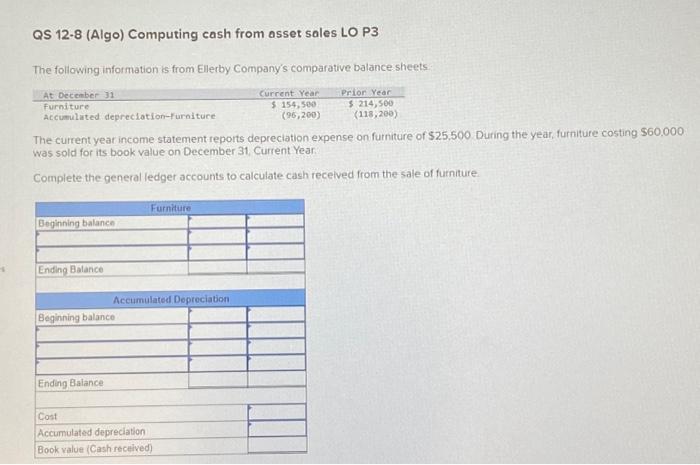 QS 12-8 (Algo) Computing cash from asset sales LO P3 | Chegg.com