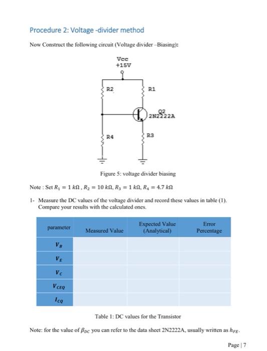 Solved Procedures Procedure 1: Self-Biasing method 1- | Chegg.com