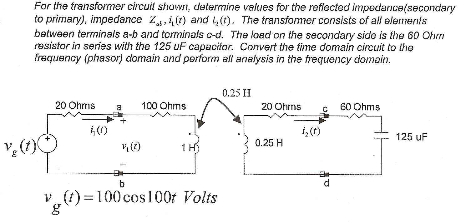 Solved For the transformer circuit shown, determine values | Chegg.com