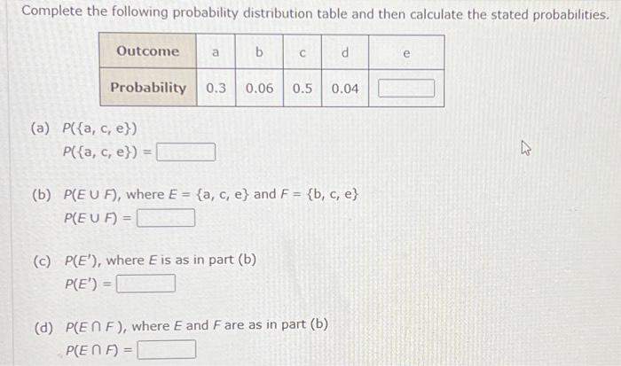 Solved Complete the following probability distribution table | Chegg.com
