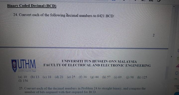 Solved 18. Convert each pair of decimal numbers to binary | Chegg.com