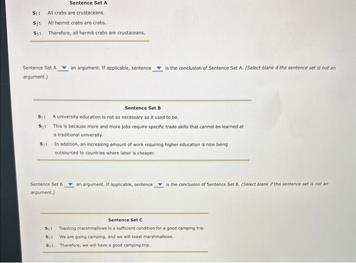 Sentence Set A S1 : All crabs are crustaceans. S2: | Chegg.com