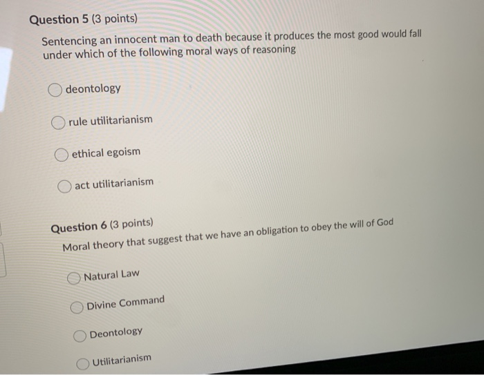 Solved Question 5 (3 points) Sentencing an innocent man to | Chegg.com