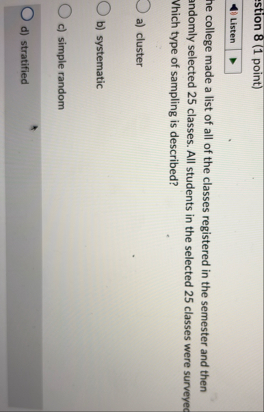 Solved stion 8 (1 ﻿point) he college made a list of all of | Chegg.com