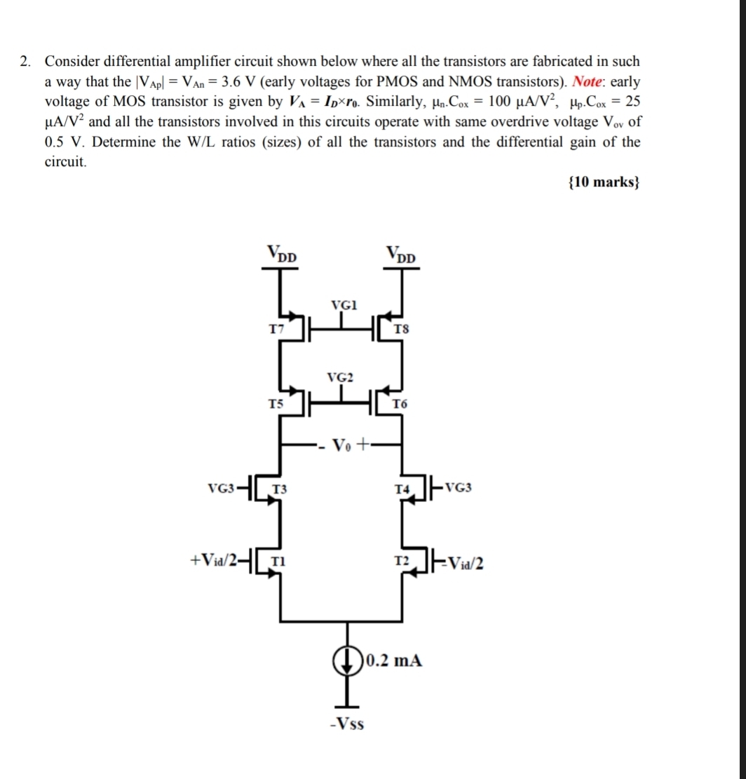Solved Consider differential amplifier circuit shown below | Chegg.com