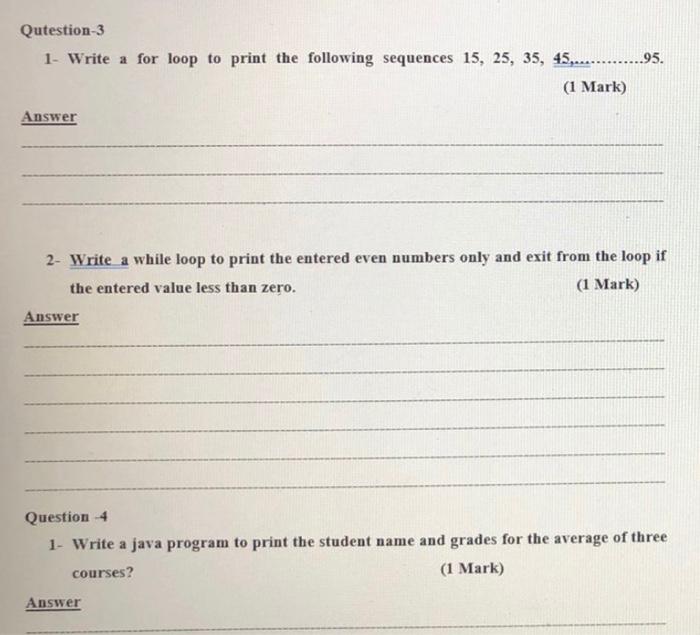 Solved Qutestion-3 1- Write a for loop to print the | Chegg.com